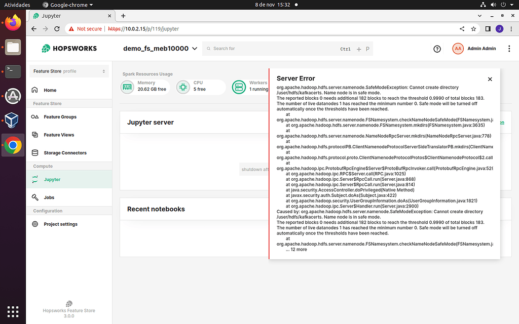 Error starting notebooks in on-premise single node installation ...